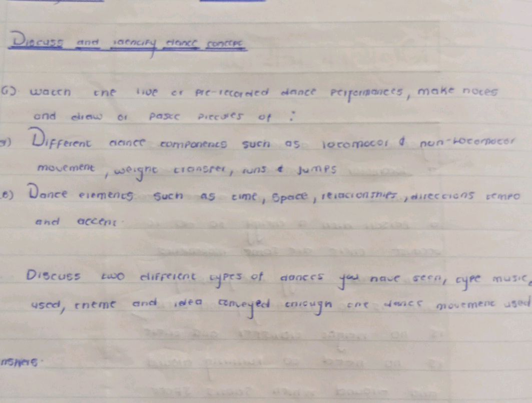 Discuss and identify dance concepts. 1) | StudyX