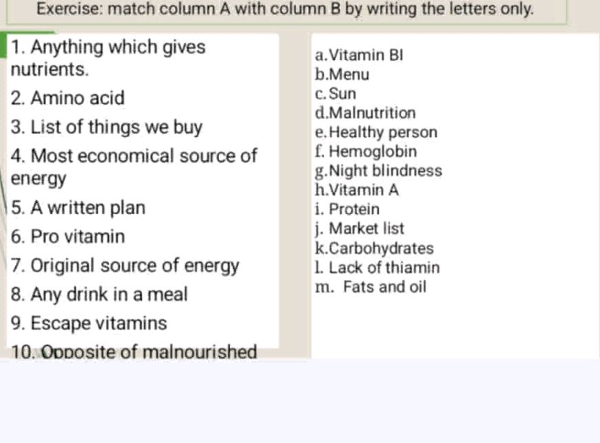 Exercise: match column A with column B by | StudyX