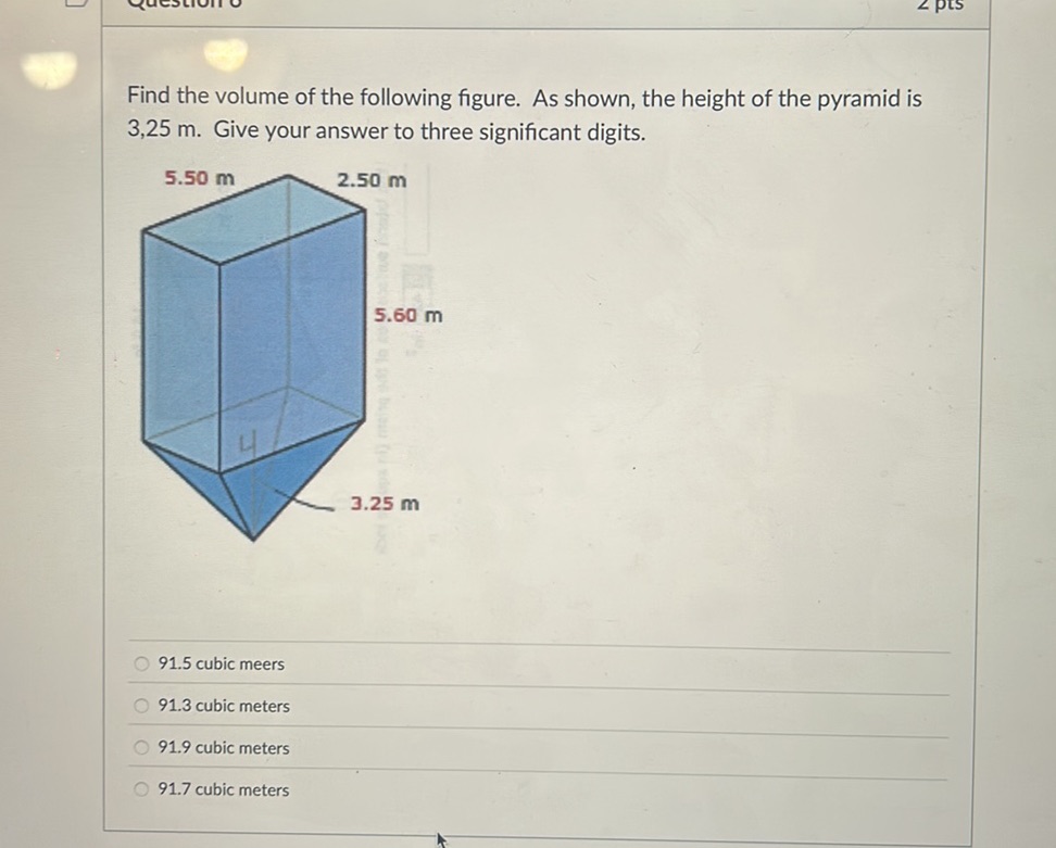 Find the volume of the following figure. As | StudyX