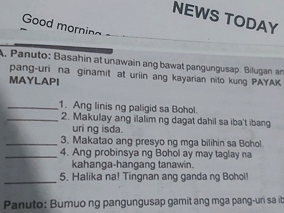 A. Panuto: Basahin at unawain ang bawat | StudyX