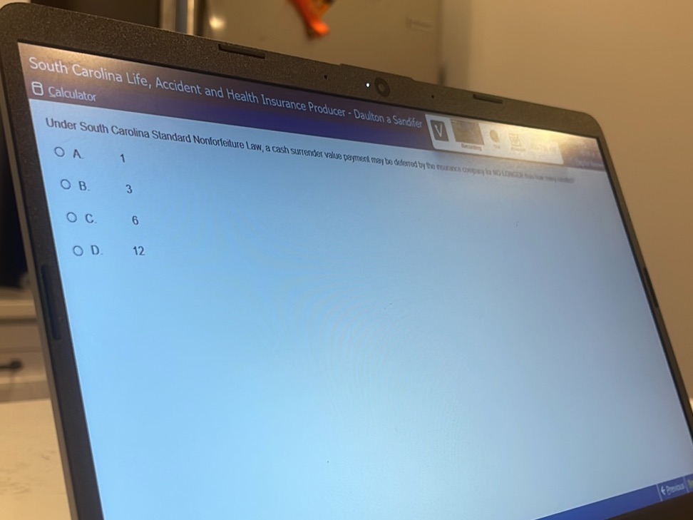 Under South Carolina Standard Nonforfeiture | StudyX