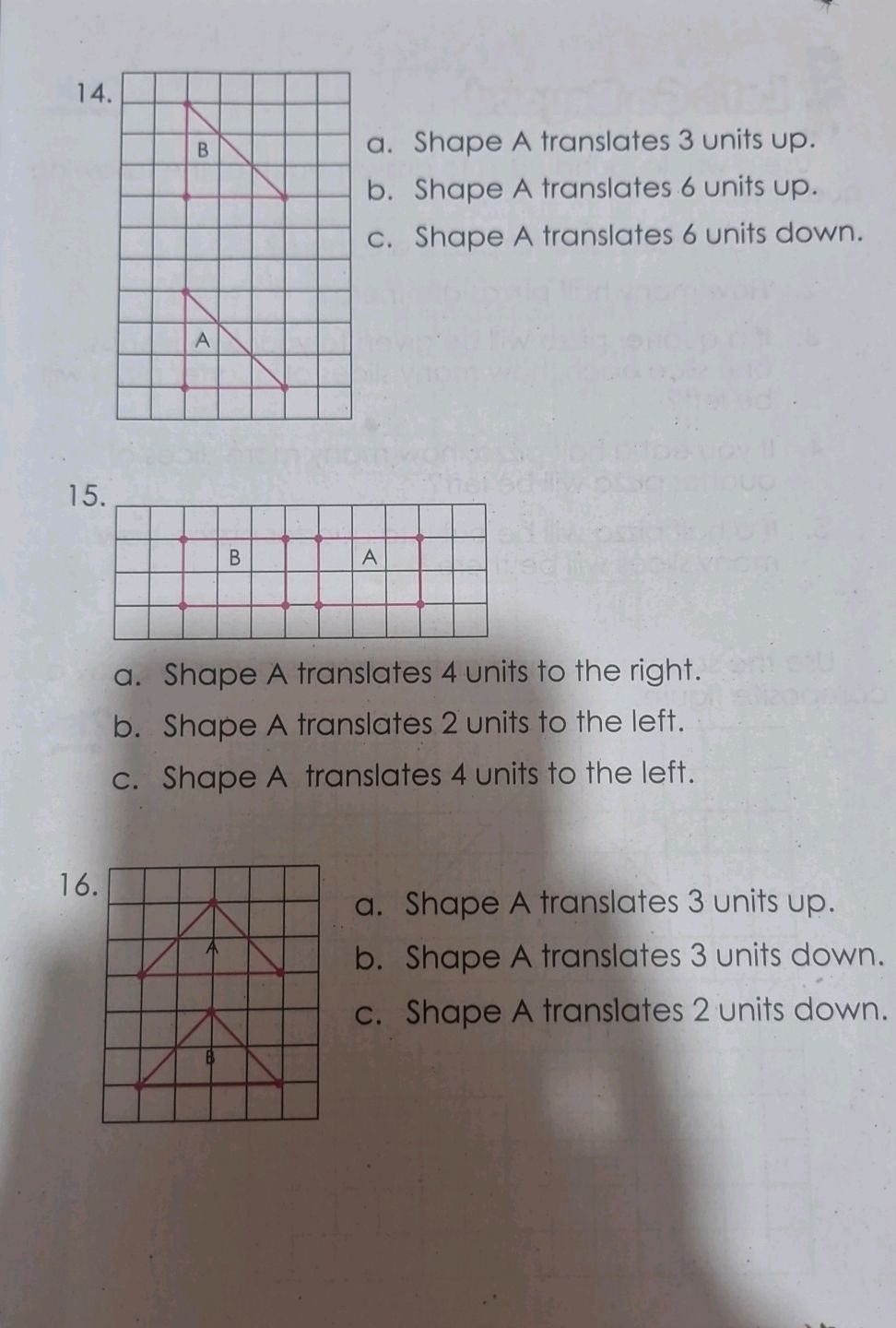 14. Shape A translates 3 units up. Shape A | StudyX