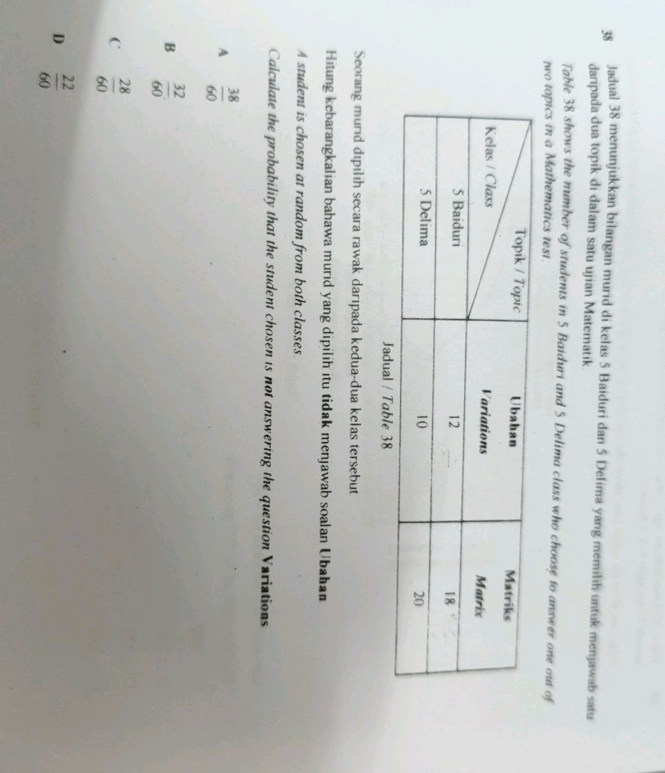 Table 38 shows the number of students in 5