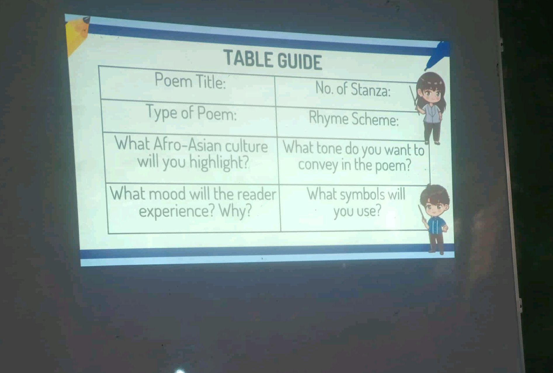 TABLE GUIDE | Poem Title: | No. of Stanza: | StudyX