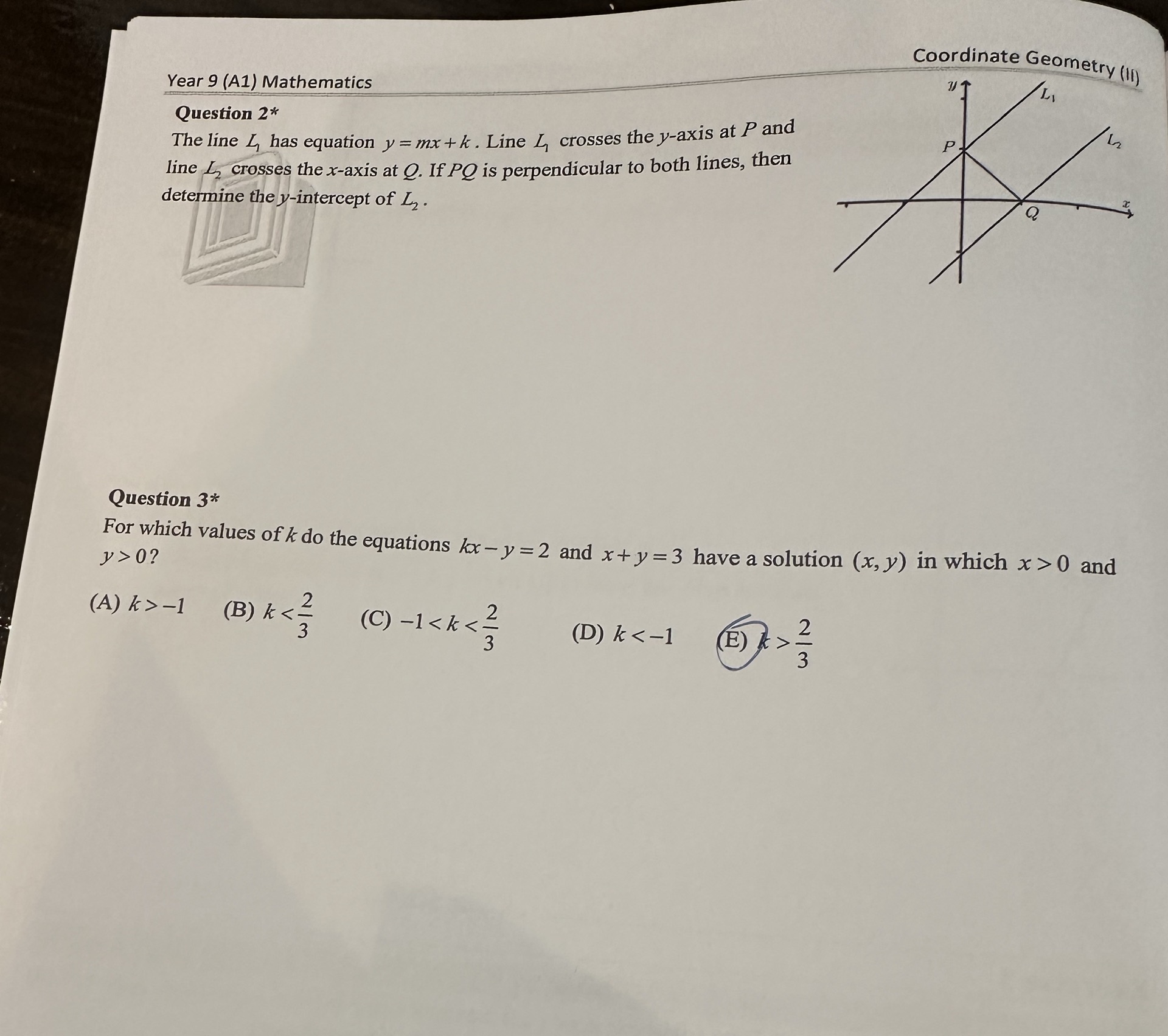 Question 2* The line $L1$ has equation $y