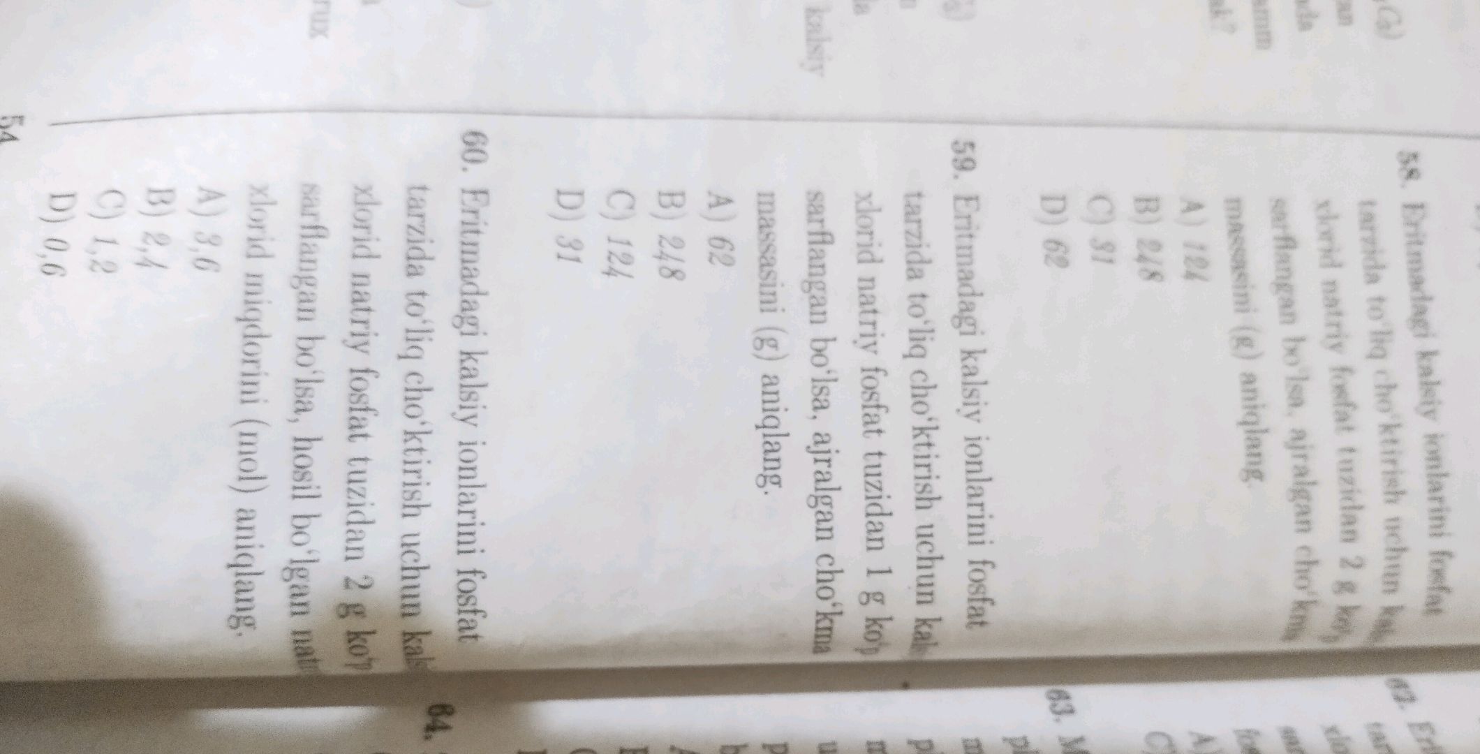 58. Eritmadagi kalsiy ionlarini fosfat | StudyX