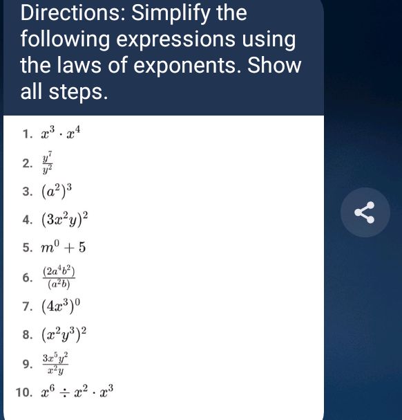 Directions: Simplify the following | StudyX
