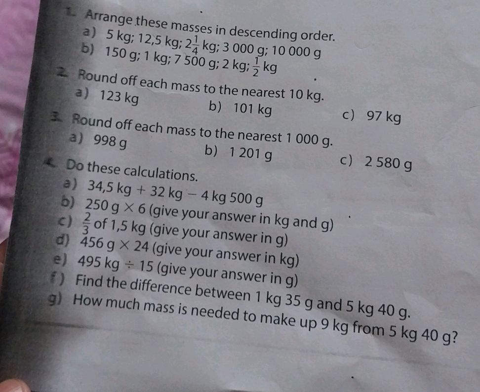 1. Arrange these masses in descending order. | StudyX