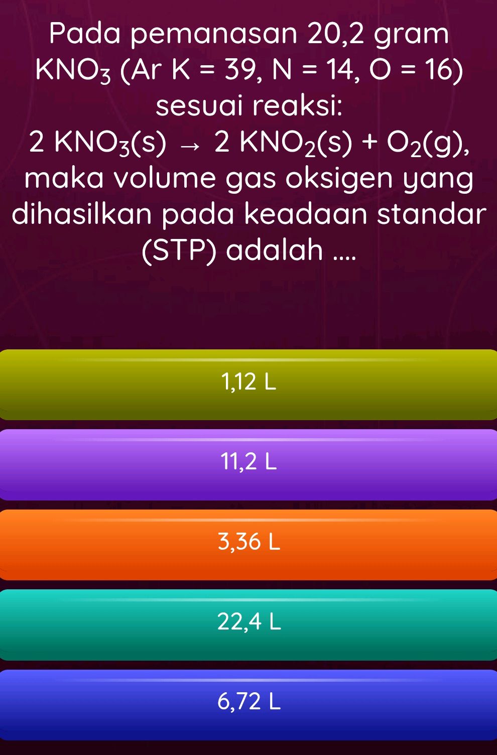 Pada pemanasan 20,2 gram KNO3 (Ar K = 39, N | StudyX