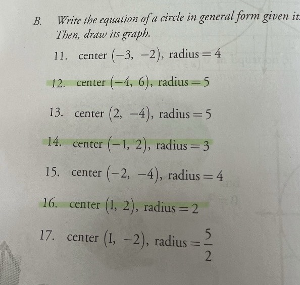 Write the equation of a circle in general