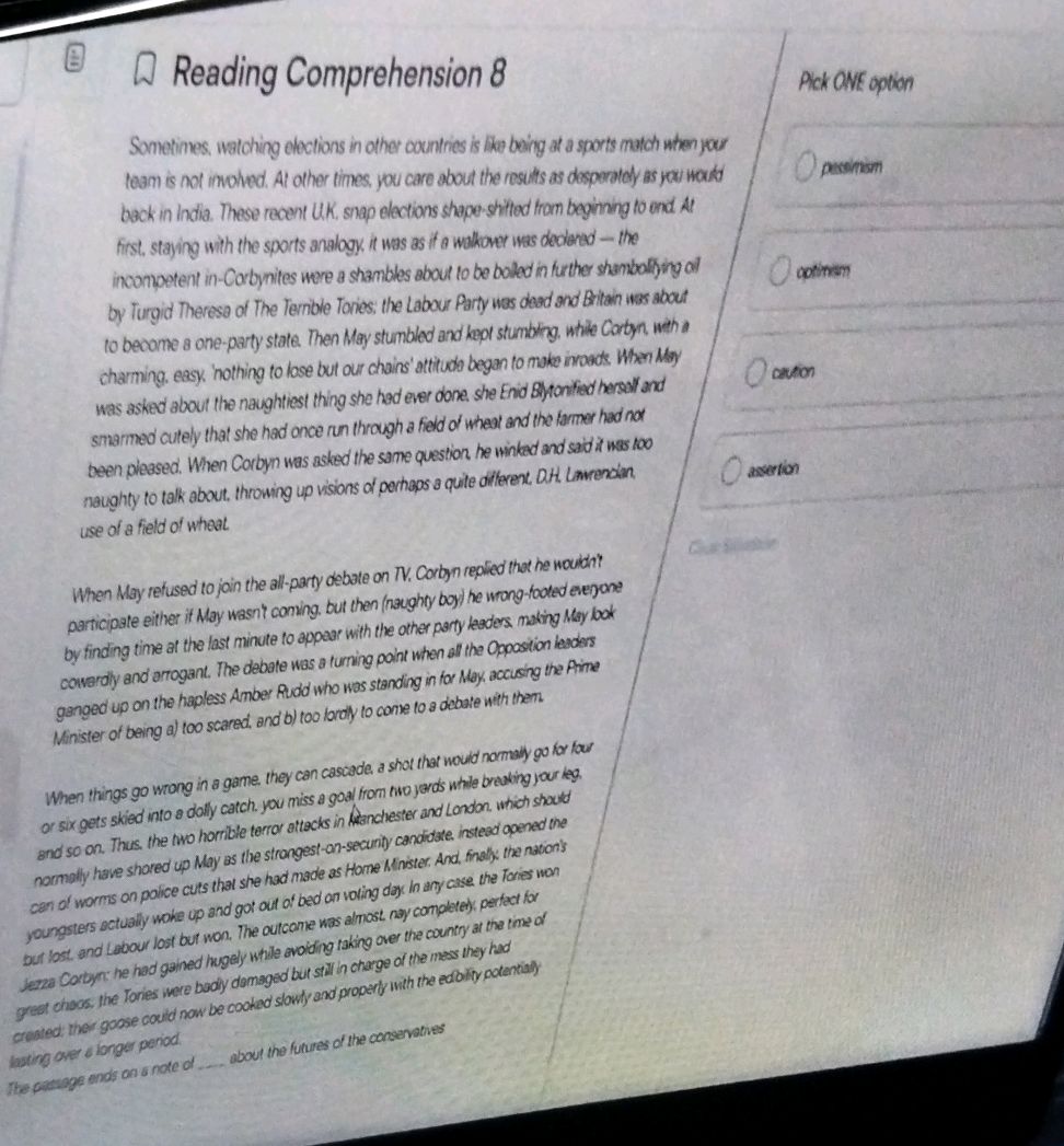 Reading Comprehension 8 Sometimes, watching | StudyX