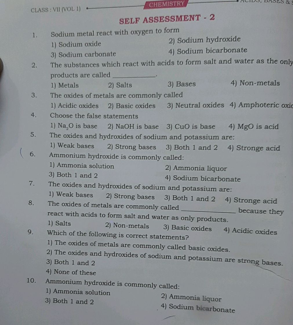 1. Sodium metal react with oxygen to form 1) | StudyX