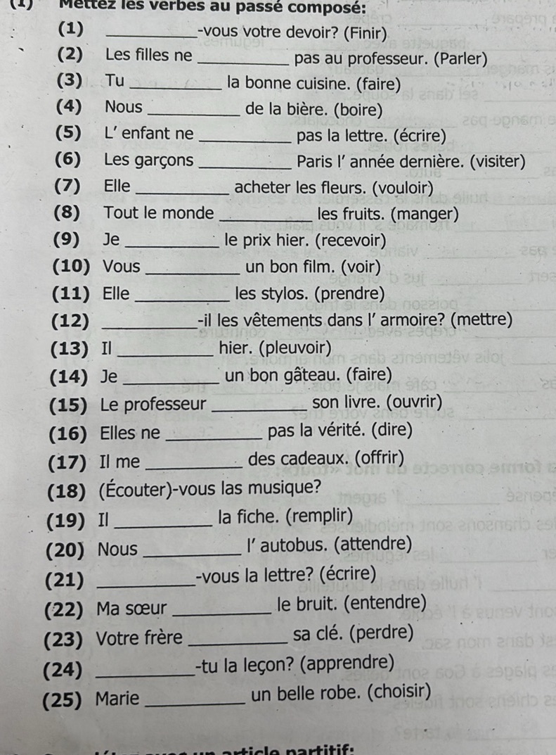 Mettez les verbes au passé composé: (1) | StudyX