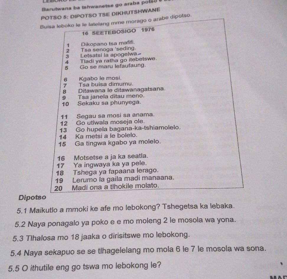 16 SEETEBOSIGO 1976 1 Dikopano tsa mafifi. 2 | StudyX