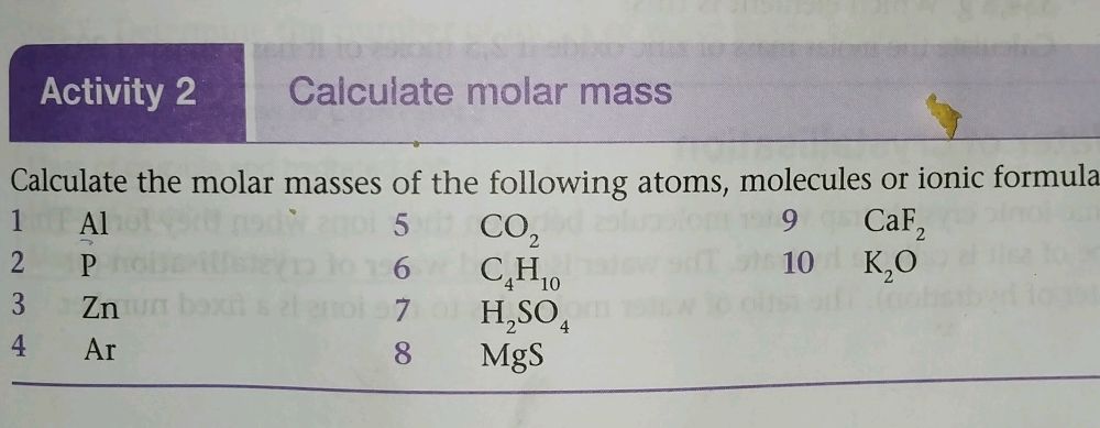 Calculate the molar masses of the following | StudyX