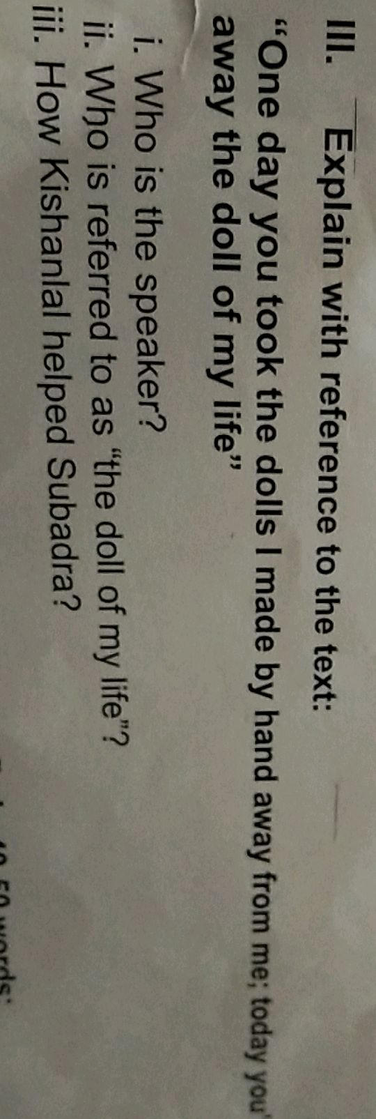 III. Explain with reference to the text: | StudyX