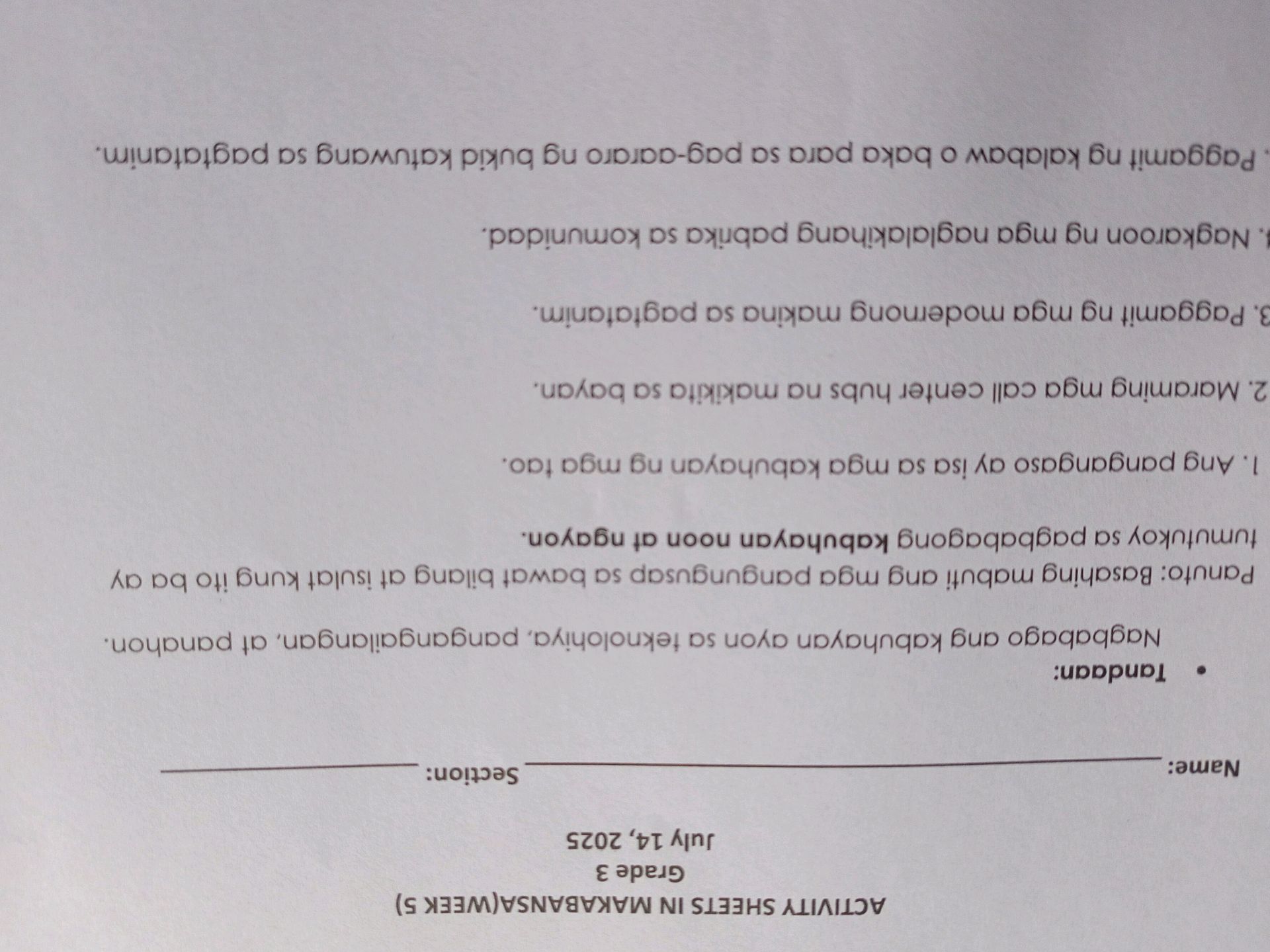 Name: Section: Tandaan: Nagbabago ang | StudyX
