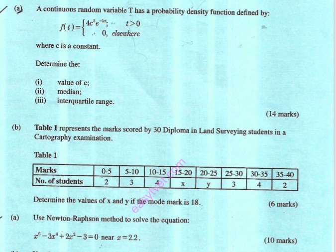 (a) A continuous random variable T has a | StudyX