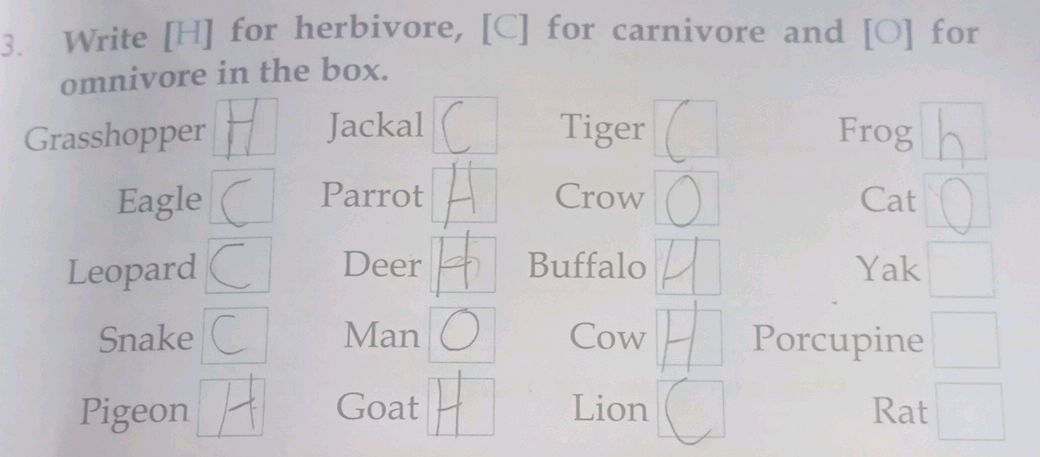 3. Write [H] for herbivore, [C] for | StudyX