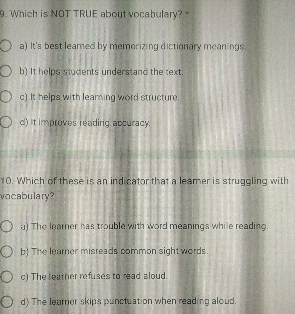 Which is NOT TRUE about vocabulary? * a)