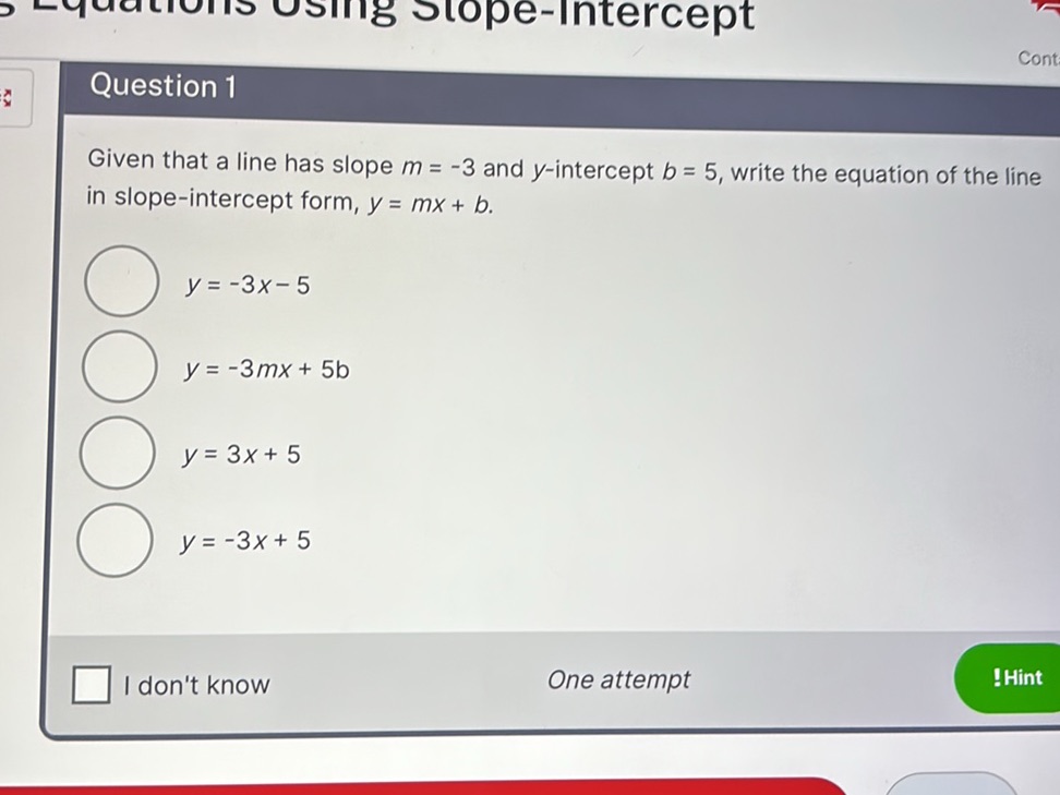 Given that a line has slope $m = -3$ and | StudyX