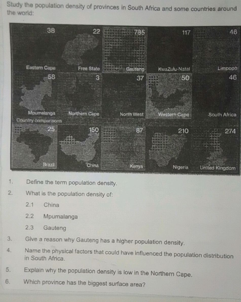 1. Define the term population density. 2. | StudyX