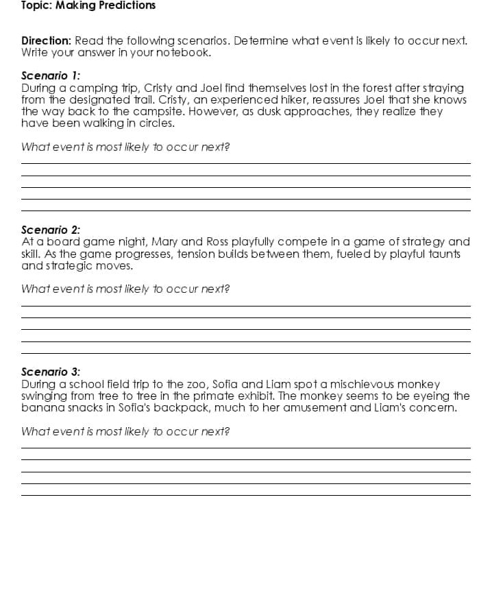 Topic: Making Predictions Direction: Read | StudyX
