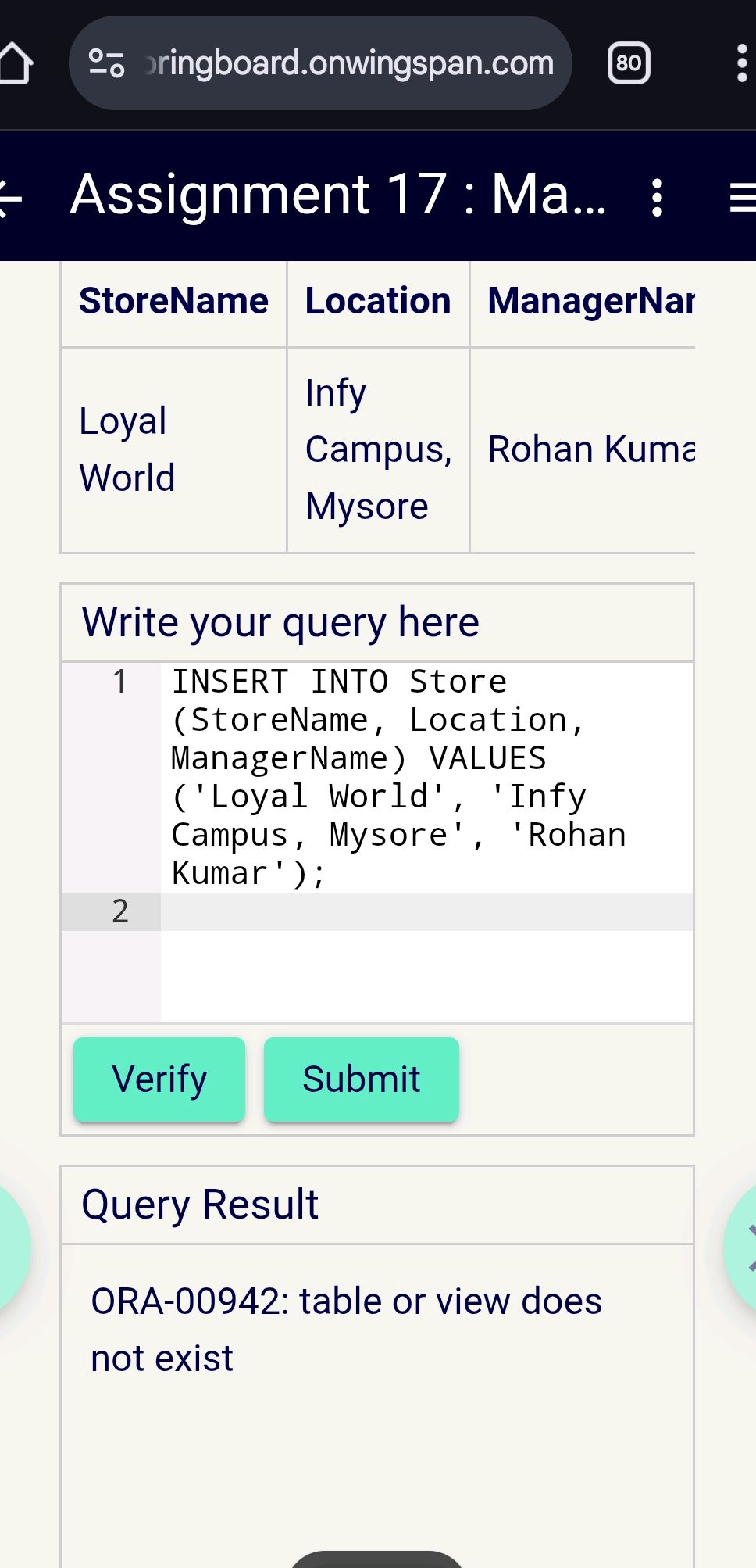 Write your query here 1 INSERT INTO Store