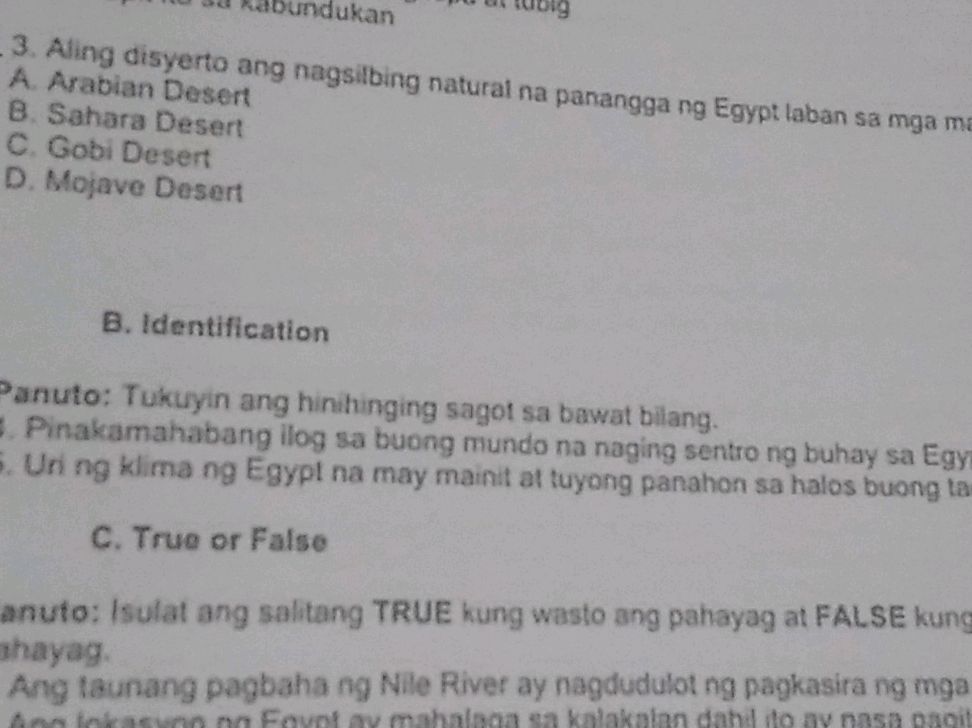 3. Aling disyerto ang nagsilbing natural na | StudyX