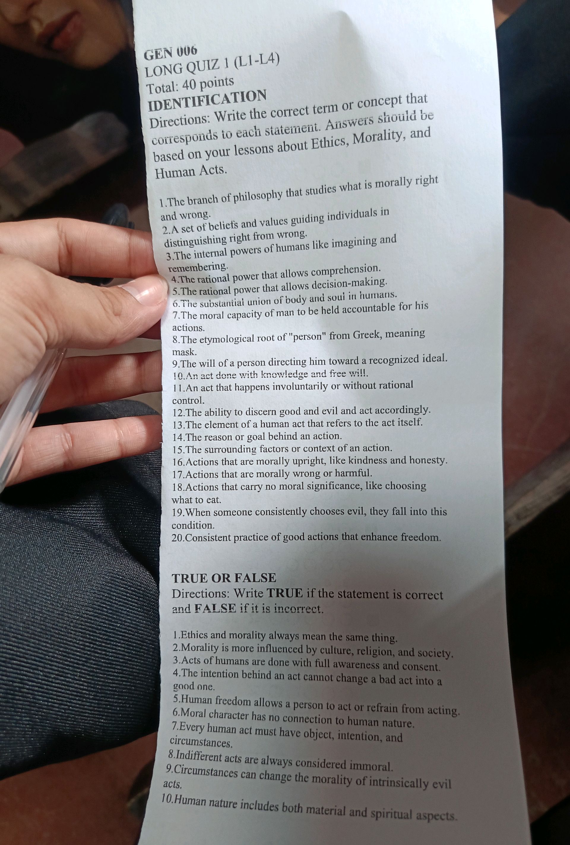 IDENTIFICATION Directions: Write the correct