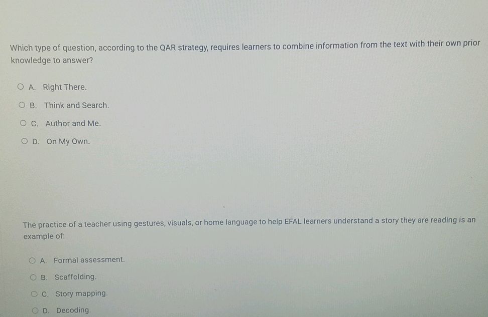 Which type of question, according to the QAR | StudyX