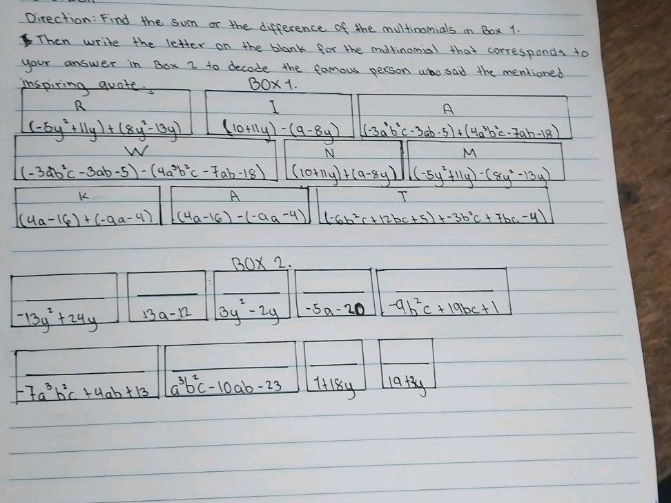 Direction: Find the sum or the difference of | StudyX