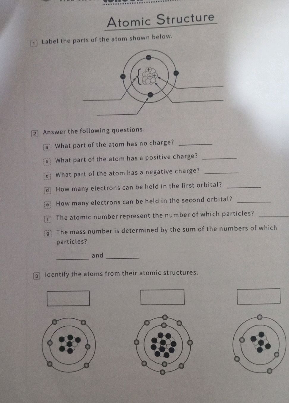 1 Label the parts of the atom shown below. | StudyX