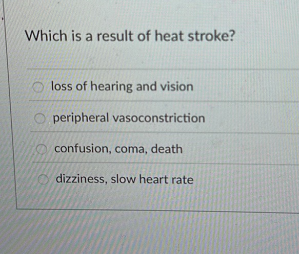 Which is a result of heat stroke? loss of