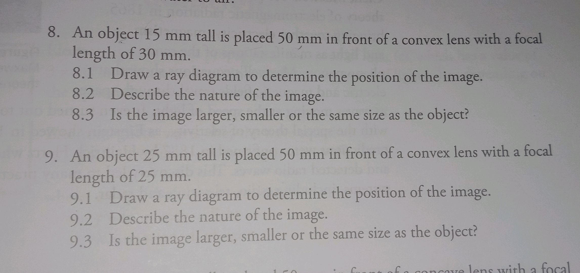 An object 15 mm tall is placed 50 mm in