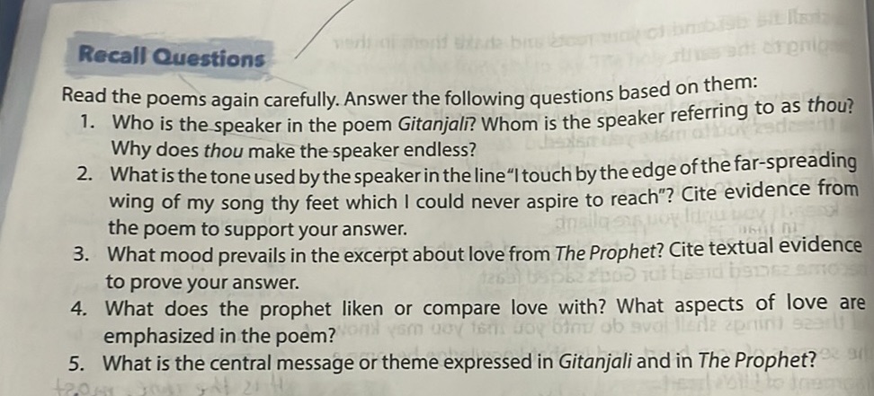 Read the poems again carefully. Answer the | StudyX