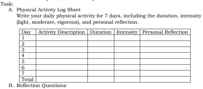 A. Physical Activity Log Sheet Write your | StudyX