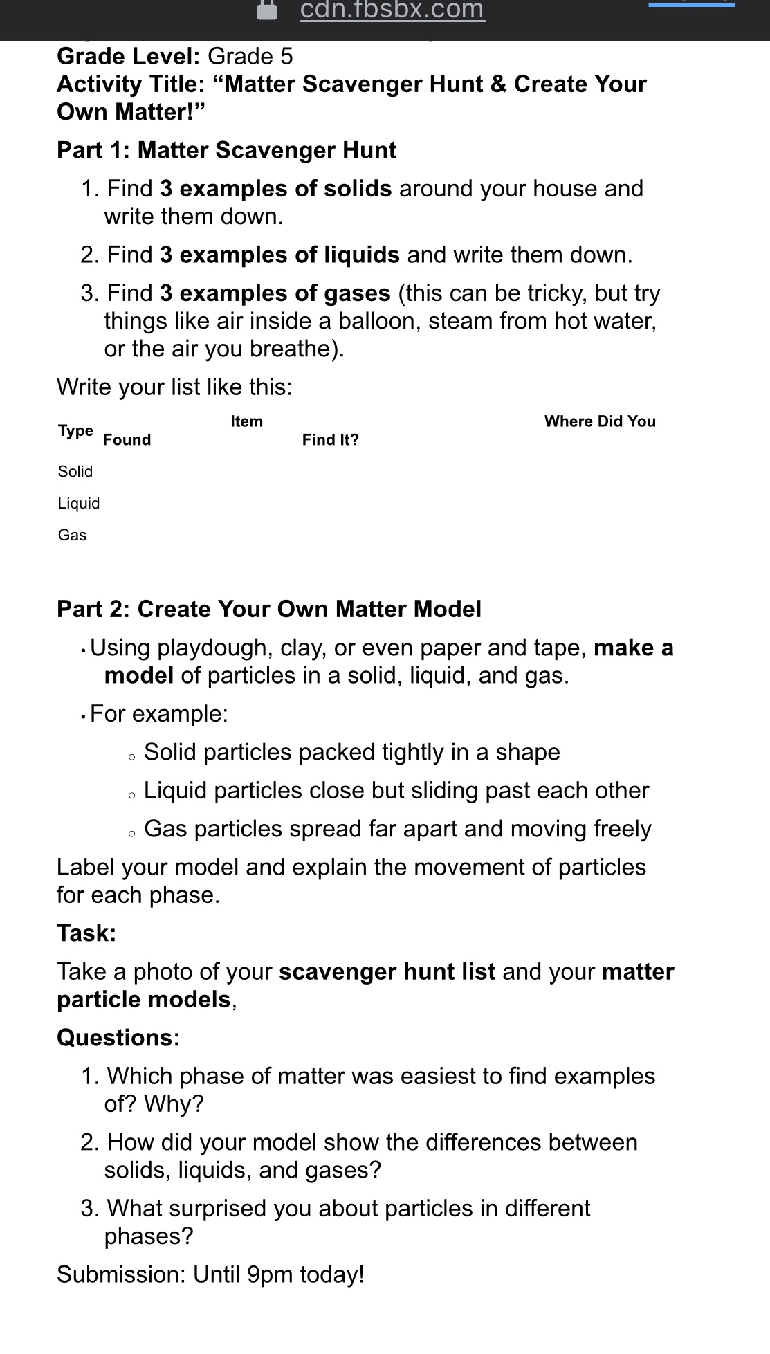 Part 1: Matter Scavenger Hunt 1. Find 3 | StudyX