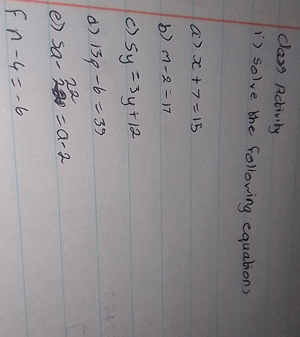 1) Solve the following equations a) x + 7 = | StudyX
