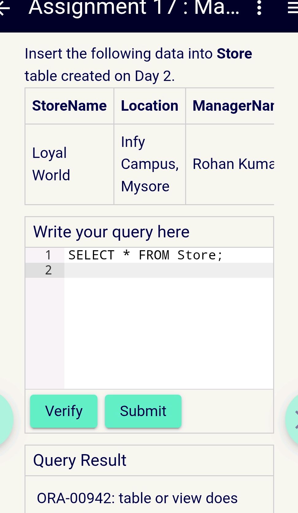 Insert the following data into Store table | StudyX