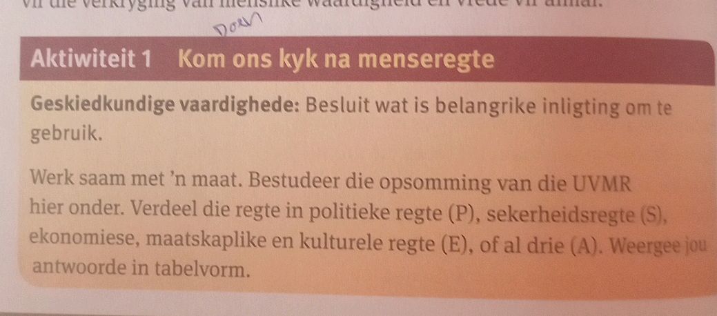 Aktiwiteit 1 Kom ons kyk na menseregte
