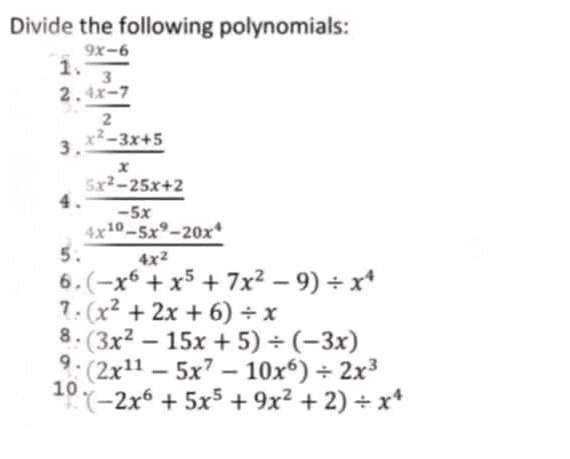 Divide the following polynomials: 1. $ | StudyX