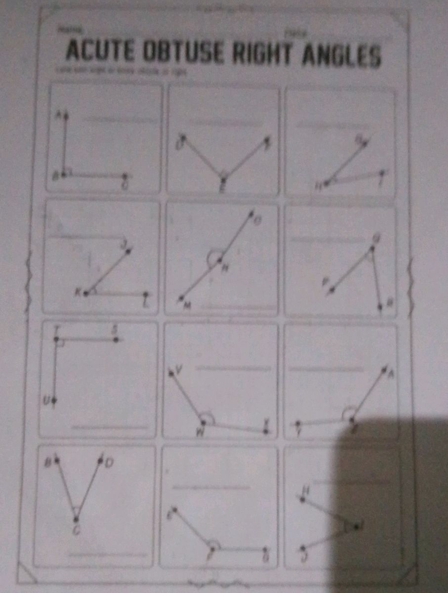ACUTE OBTUSE RIGHT ANGLES Label each angle | StudyX