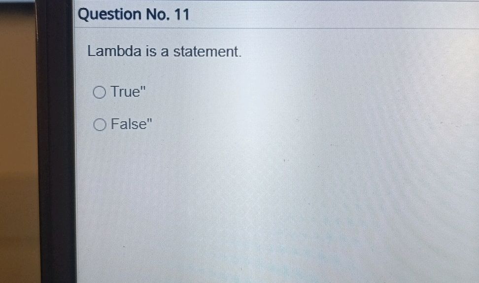 Lambda statement true or false | StudyX