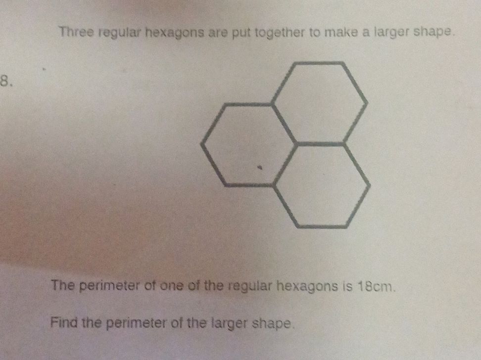 Three regular hexagons are put together to
