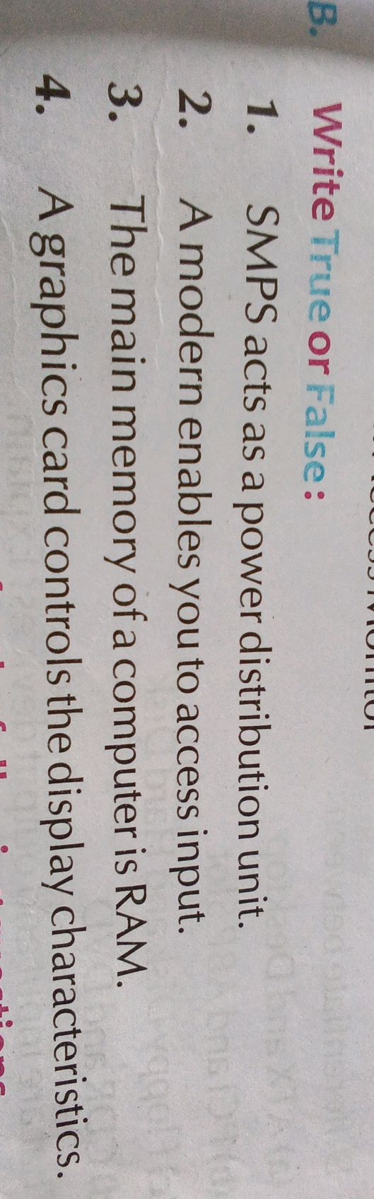 Write True or False: 1. SMPS acts as a | StudyX