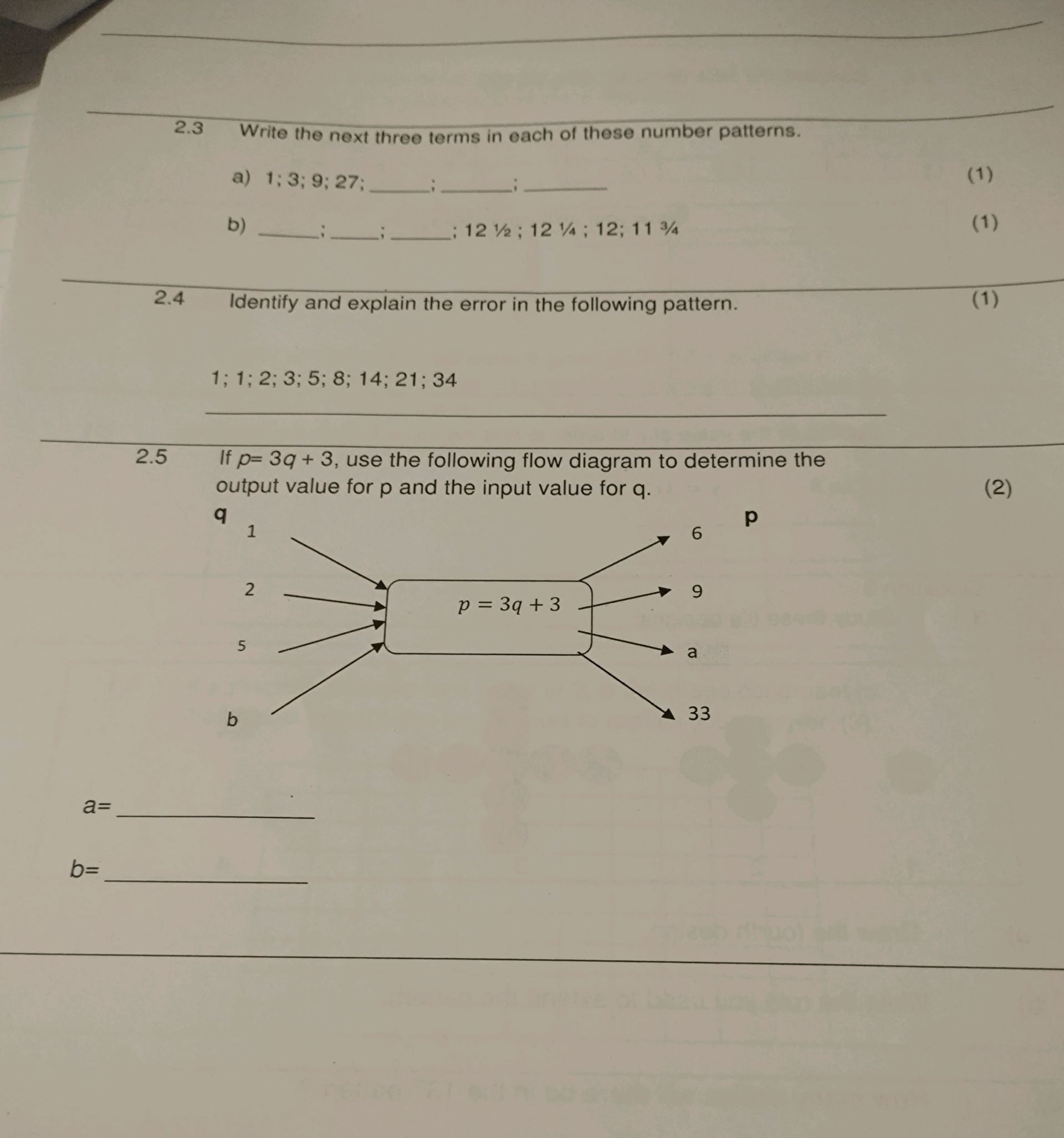 2.3 Write the next three terms in each of