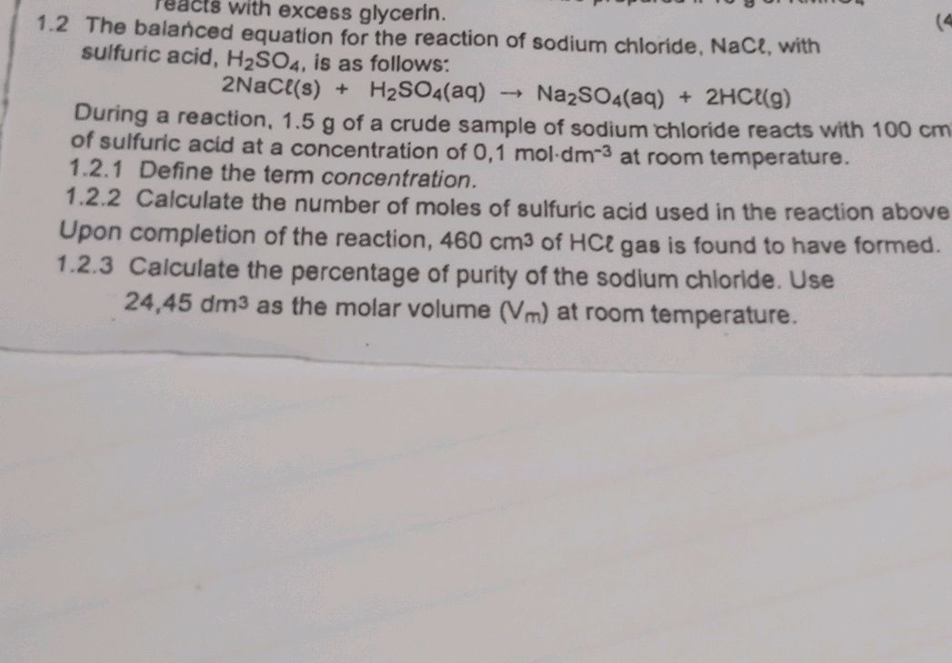 1. 2 The balanced equation for the reaction | StudyX