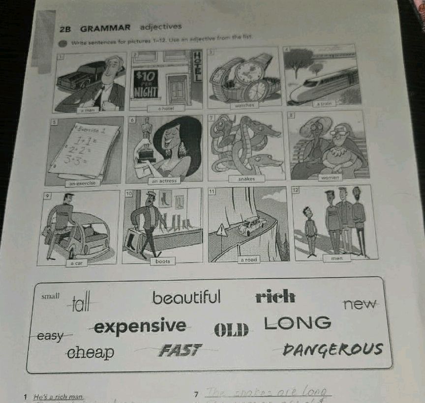 2B GRAMMAR adjectives Write sentences for | StudyX