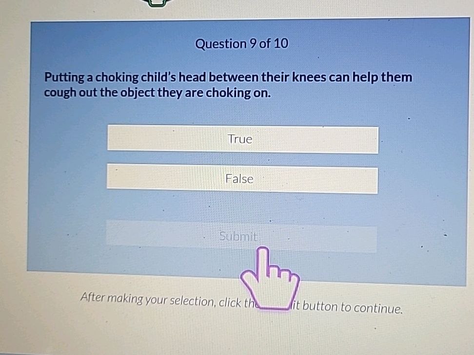 Putting a choking child's head between their
